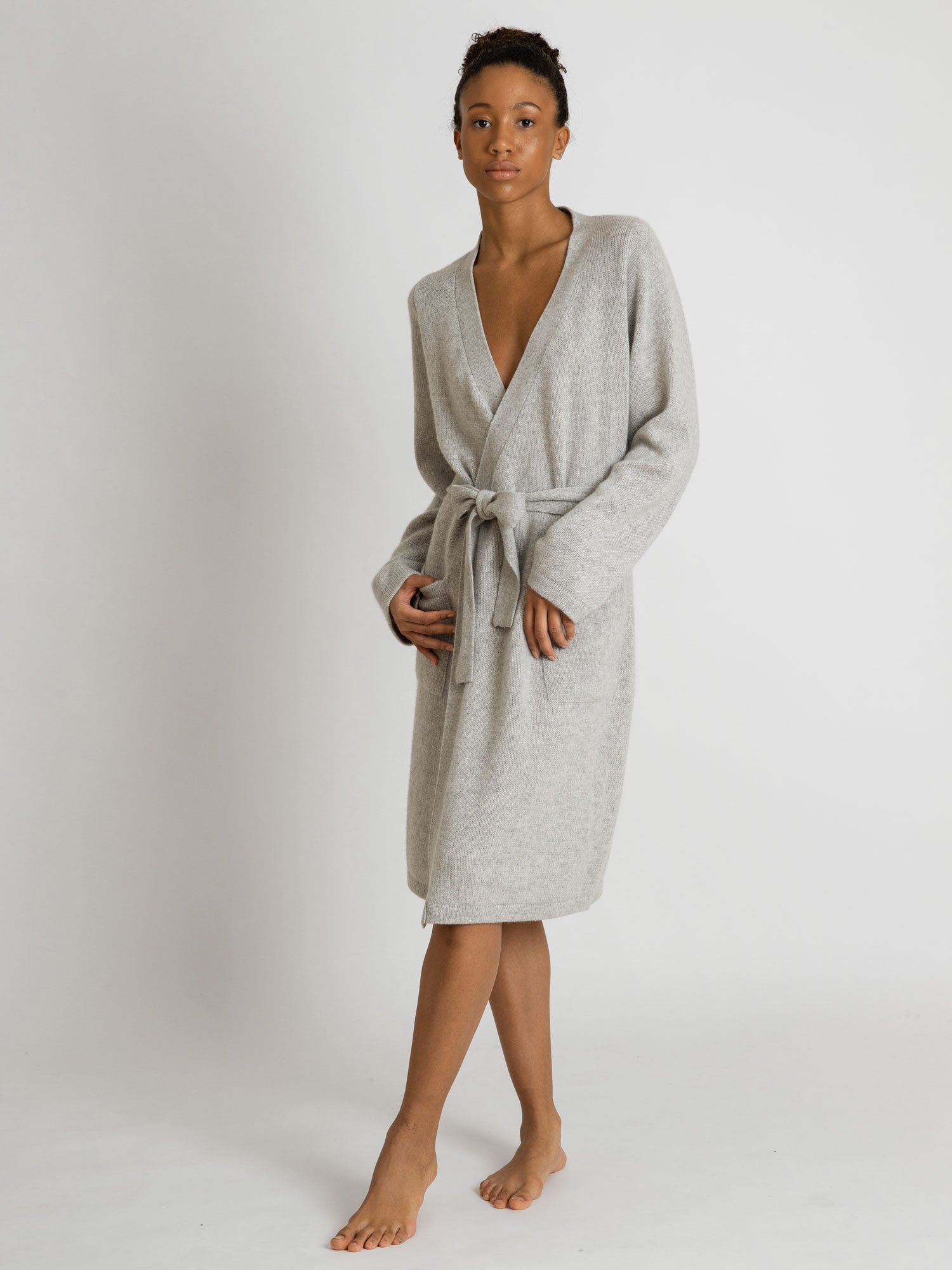 Cashmere robe "Lux" - light grey – Kashmina of Norway